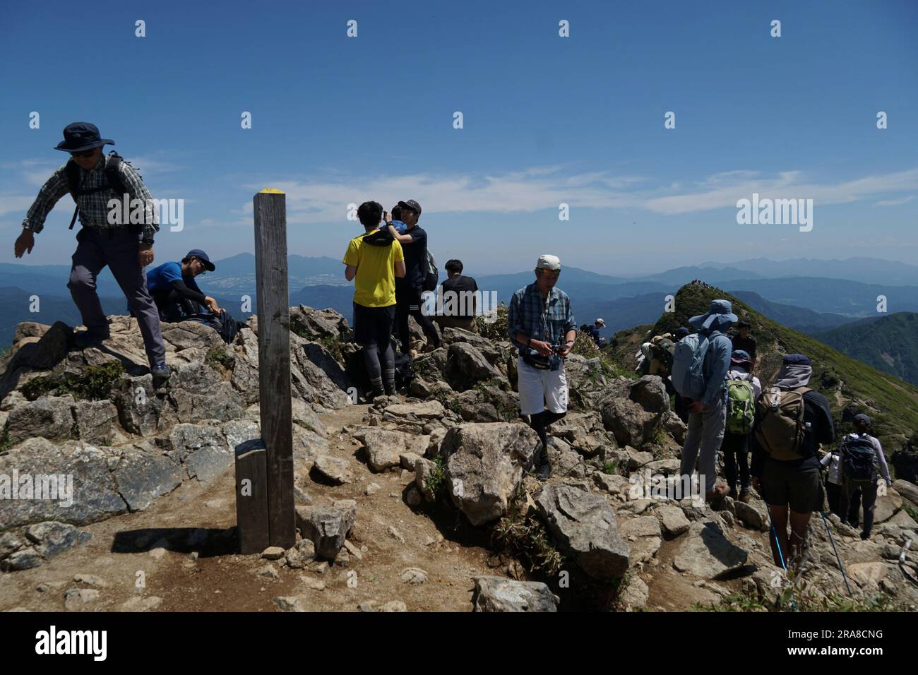Climbers are at the summit of Mount Tanigawa in Minakami Town, Gunma ...