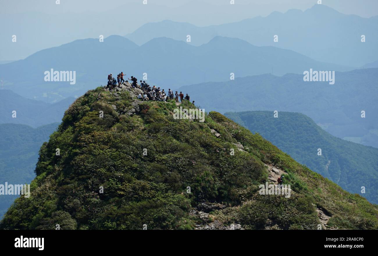 Climbers are at the summit of Mount Tanigawa in Minakami Town, Gunma ...
