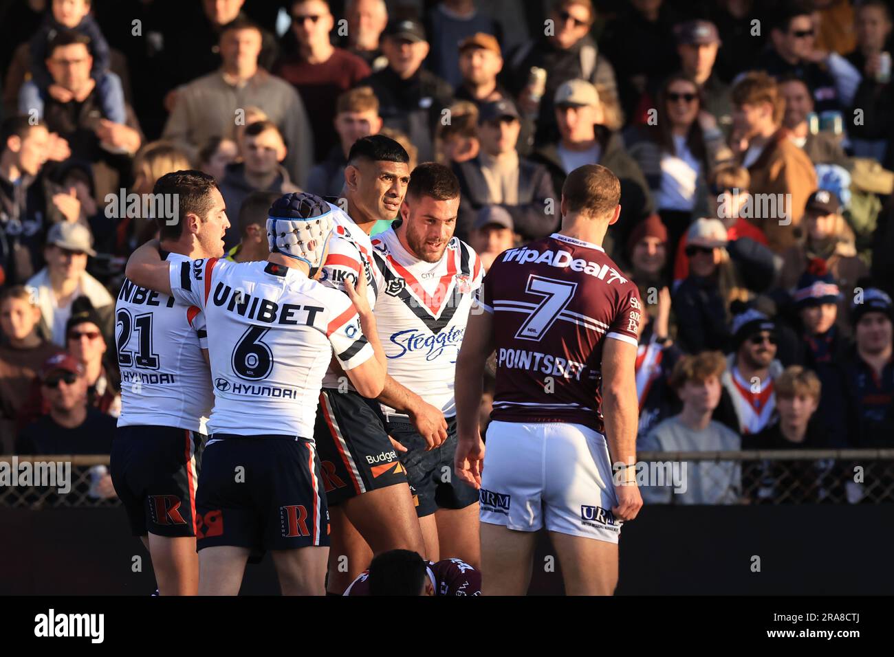 Sydney, Australia. 02nd July, 2023. roostyers celebrate the try of ...