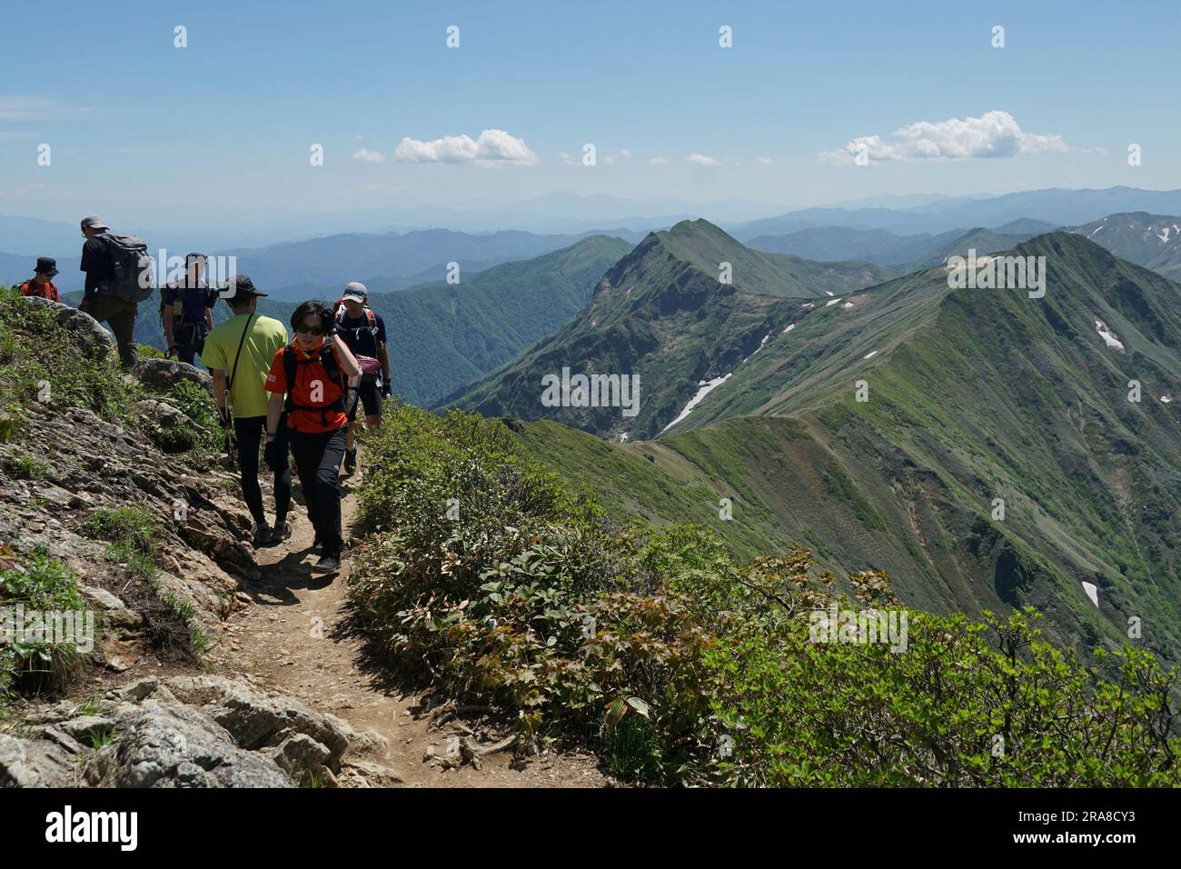 Climbers are pictured around the summit of Mount Tanigawa in Minakami ...
