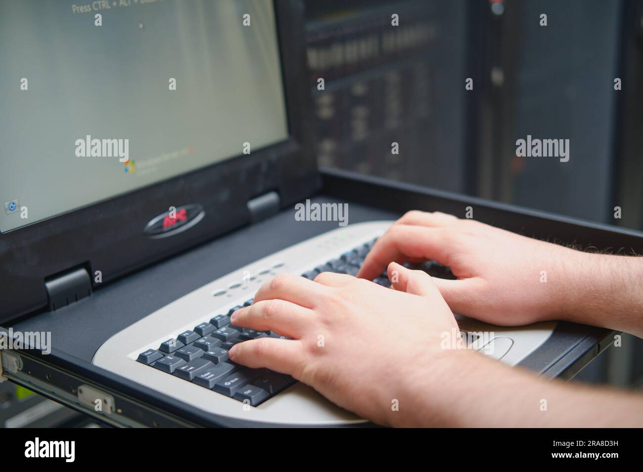 The server room's console panel and keyboard allow for easy navigation ...