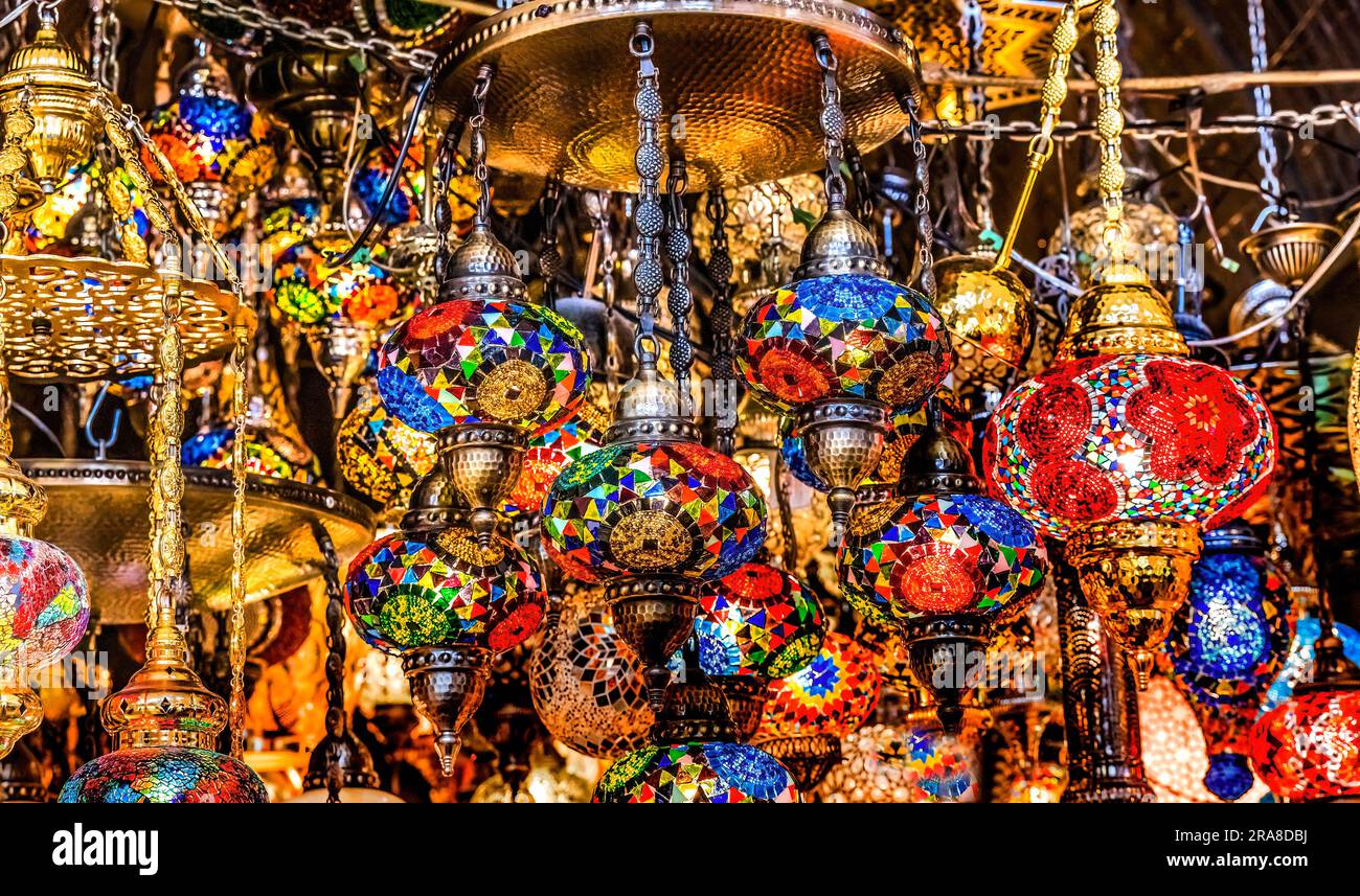 Colorful Turkish Traditional Mosaic Lamps Ornaments Grand Bazaar ...
