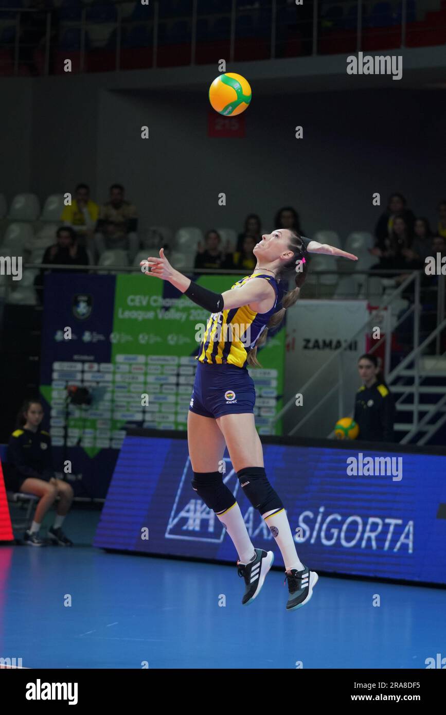 ISTANBUL, TURKIYE - JANUARY 18, 2023: Eda Erdem Dundar serves during ...