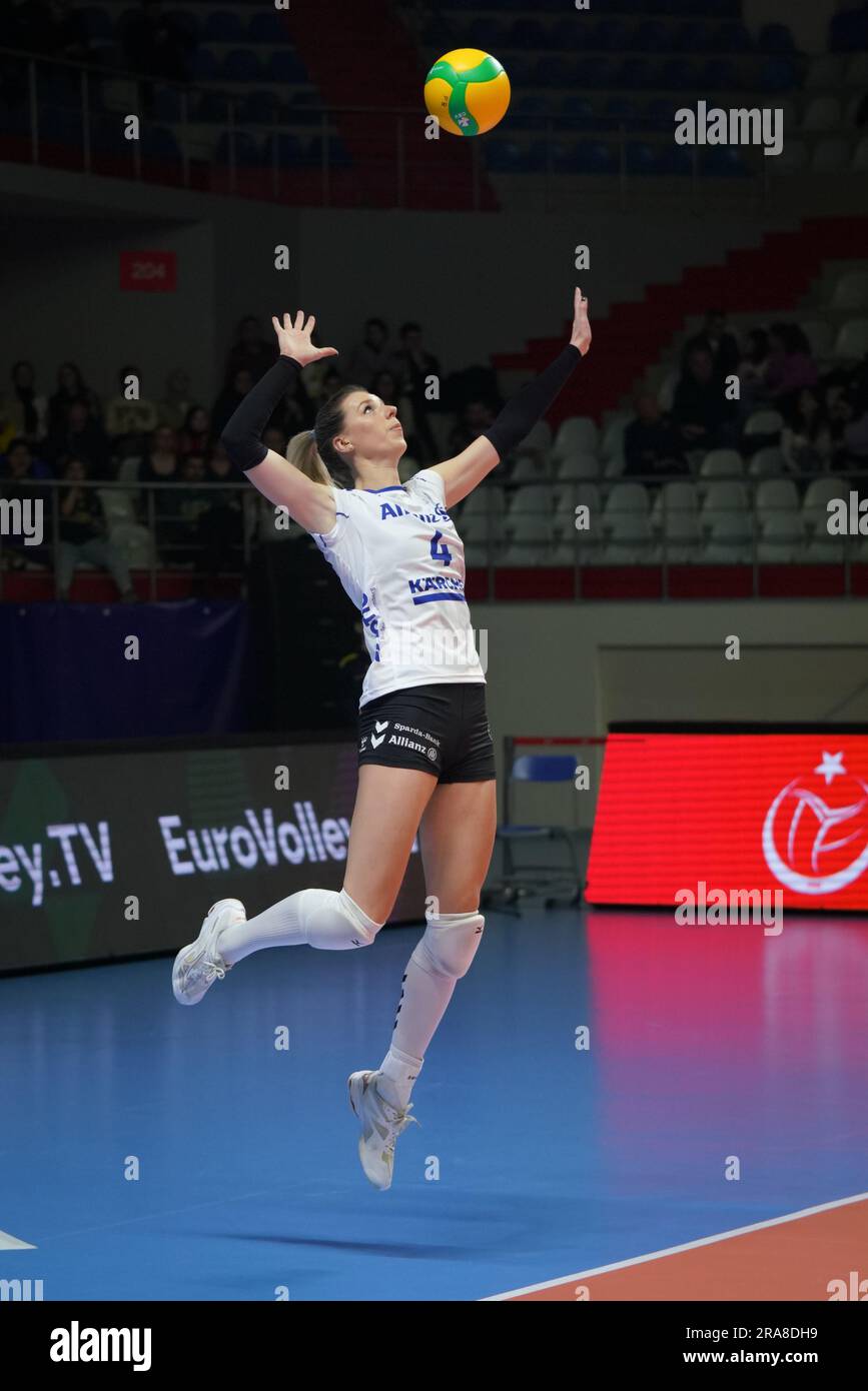 ISTANBUL, TURKIYE - JANUARY 18, 2023: Britt Bongaerts serves during ...