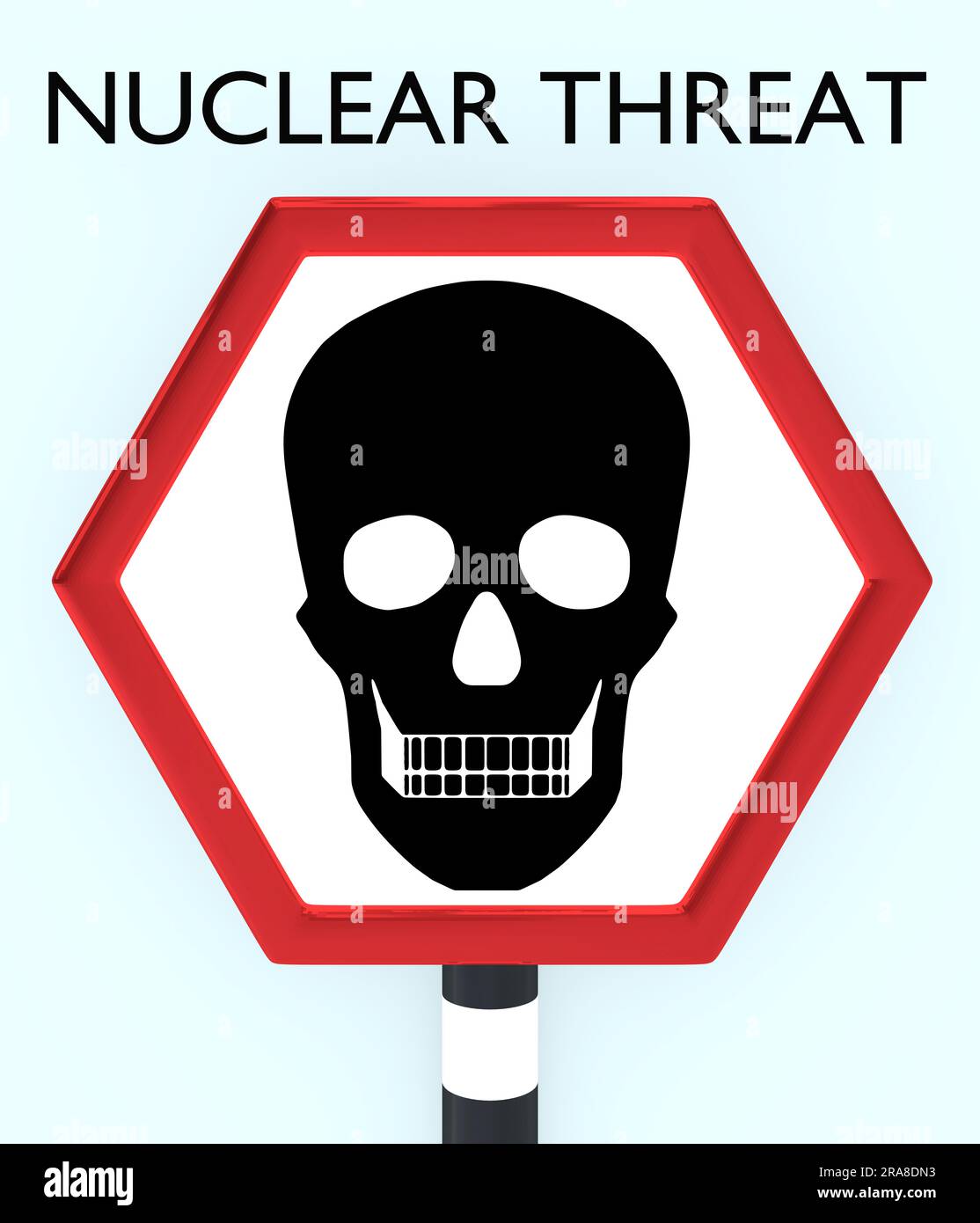 3D illustration of a skull in a road sign, titled as NUCLEAR THREAT ...