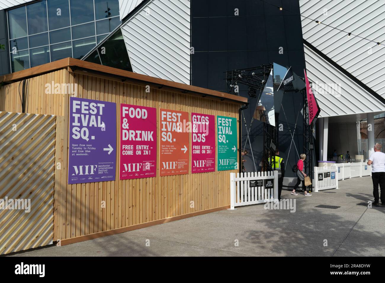 Manchester International Festival entrance to Festival Square. Aviva ...