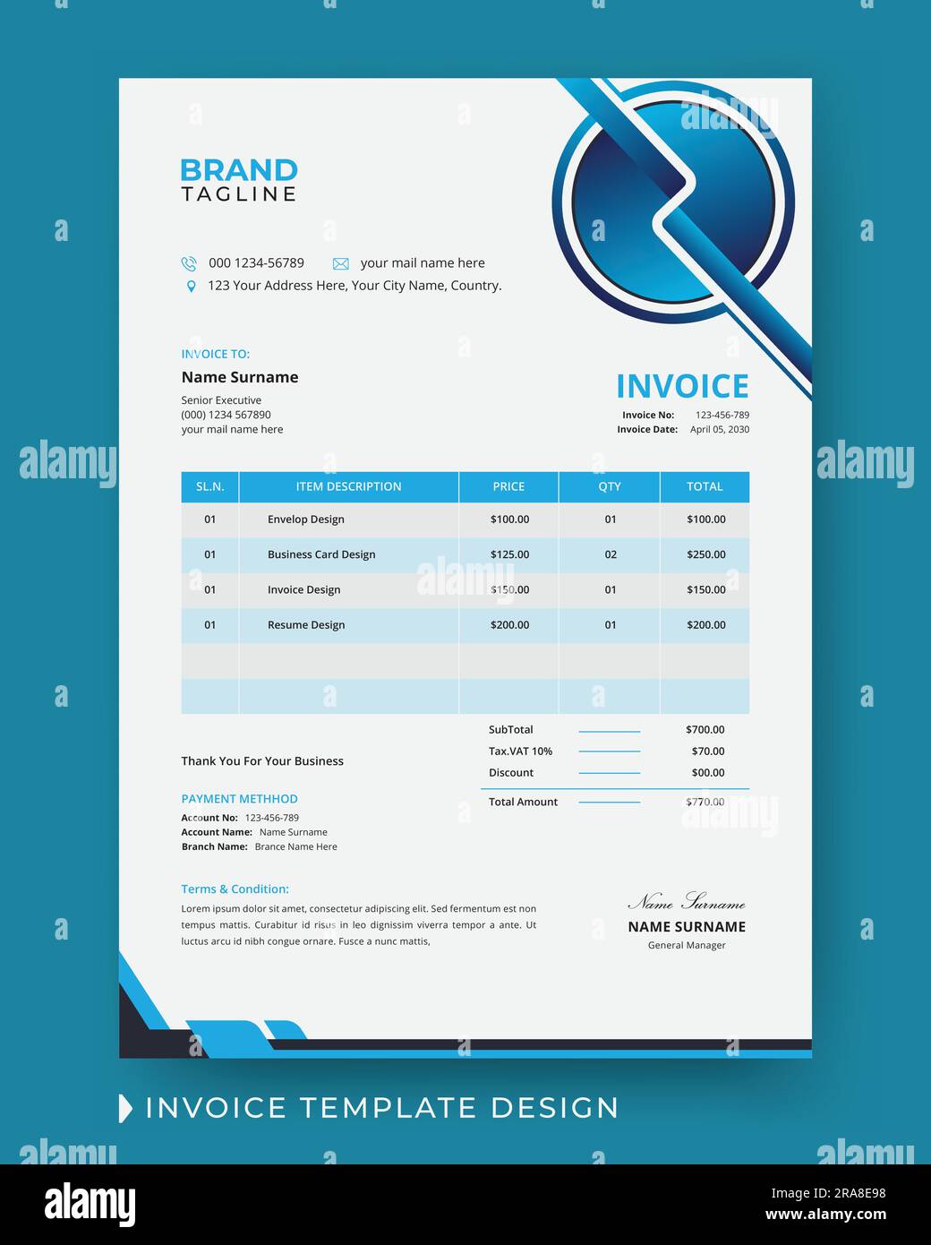 Creative and modern business invoice design with price receipt, payment ...