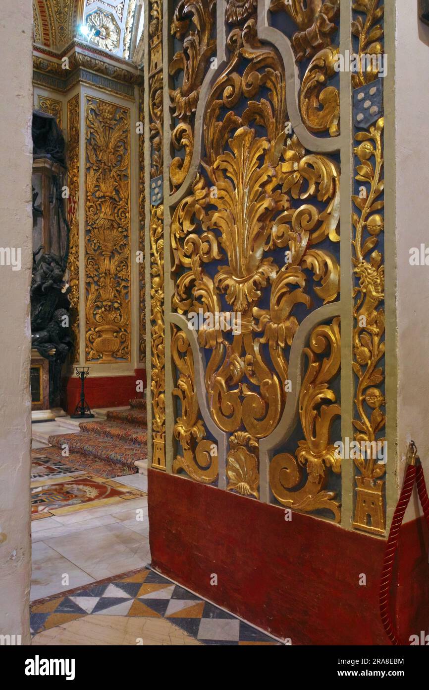 floral golden baroque decorations inside St. John's Co-Cathedral in ...