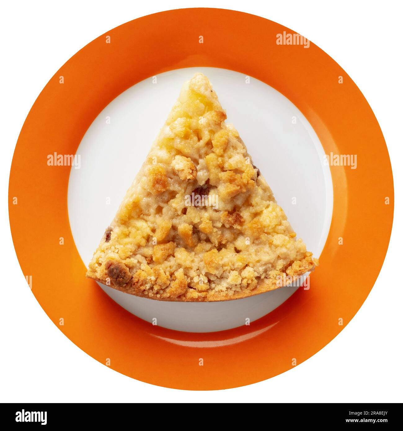 Portion piece of grated pie on a plate, delicious pastries, top view ...