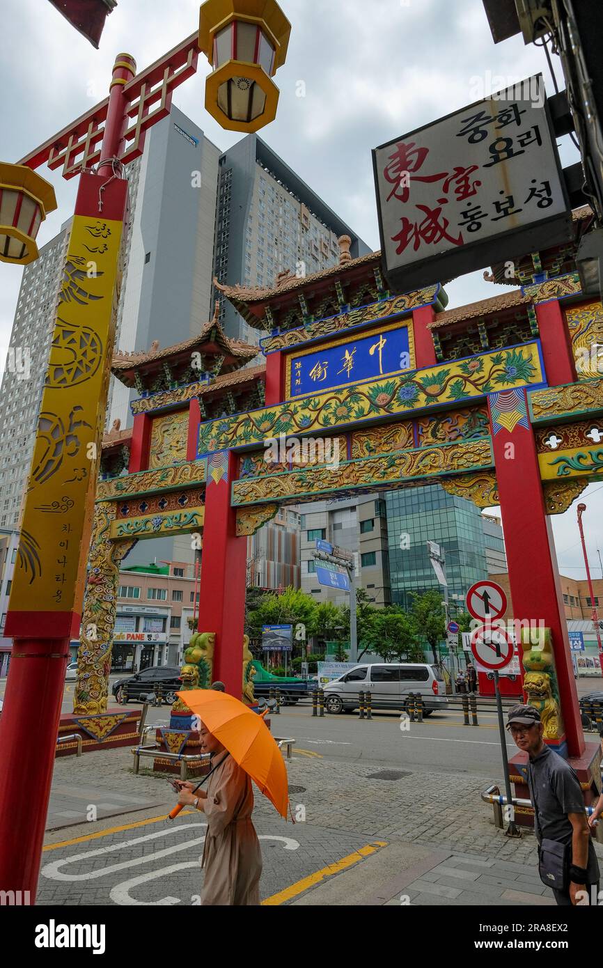 Incheon, South Korea - June 27, 2023: Detail of an archway in Chinatown ...