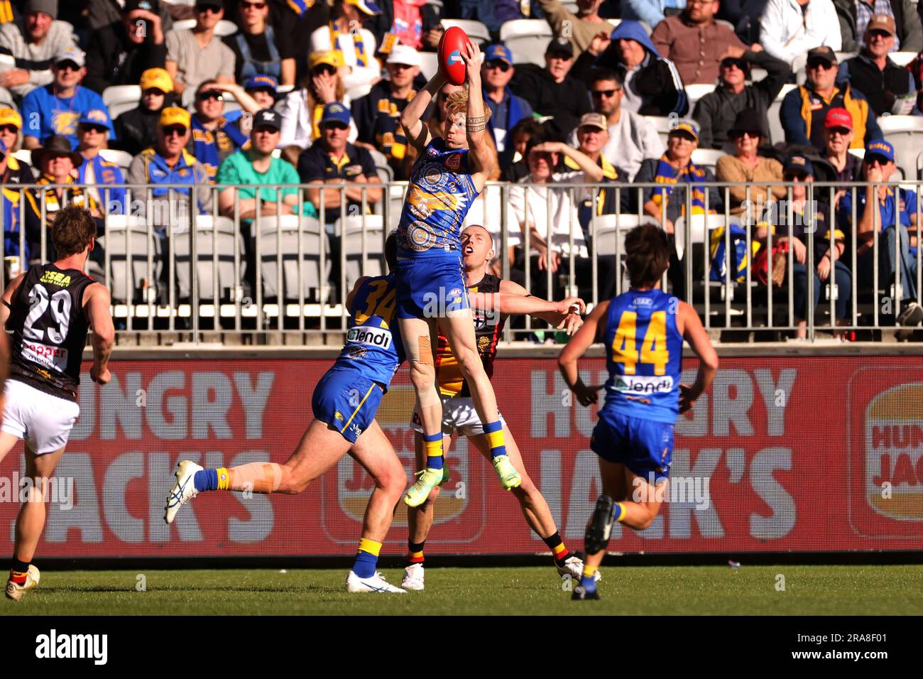 Perth, Australia. 02nd July, 2023. Ryan Maric of the Eagles marks the ...