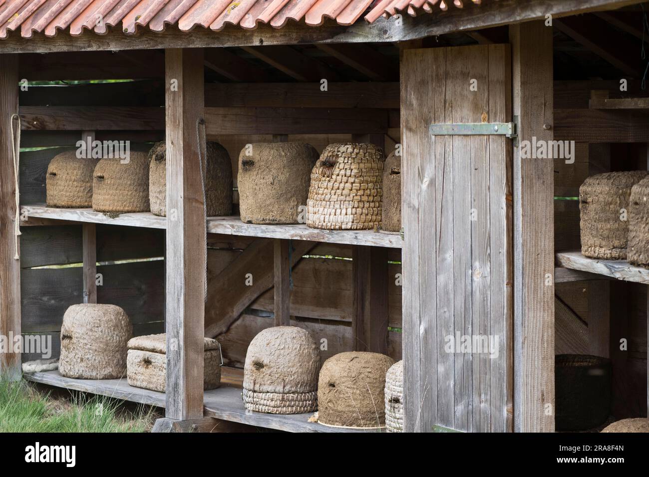 Ancient apiary with beehives, Emsland, Lower Saxony, Germany Stock ...