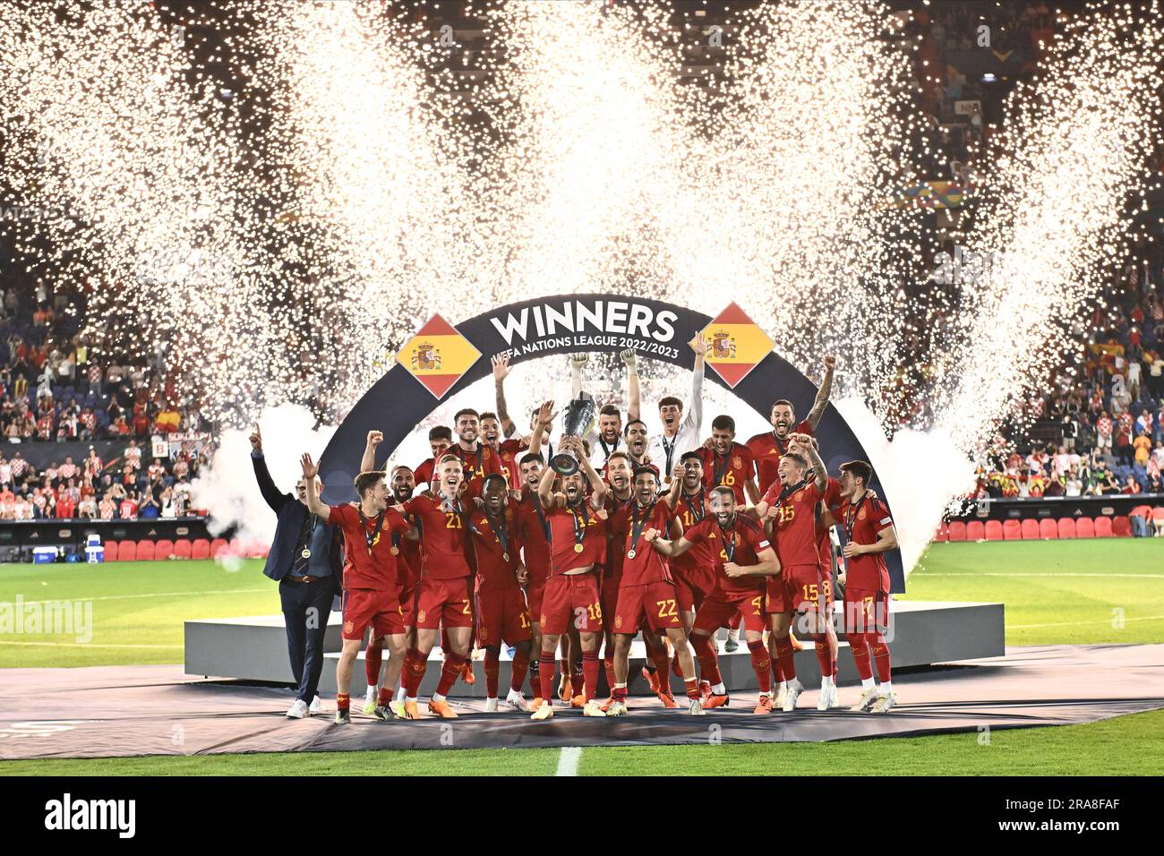 ROTTERDAM, NETHERLANDS - JUNE 18: The players of Spain Gavi, Dani Olmo ...