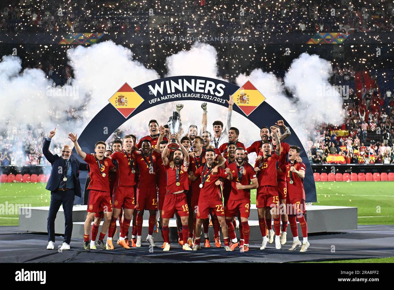 ROTTERDAM, NETHERLANDS - JUNE 18: The players of Spain Gavi, Dani Olmo ...