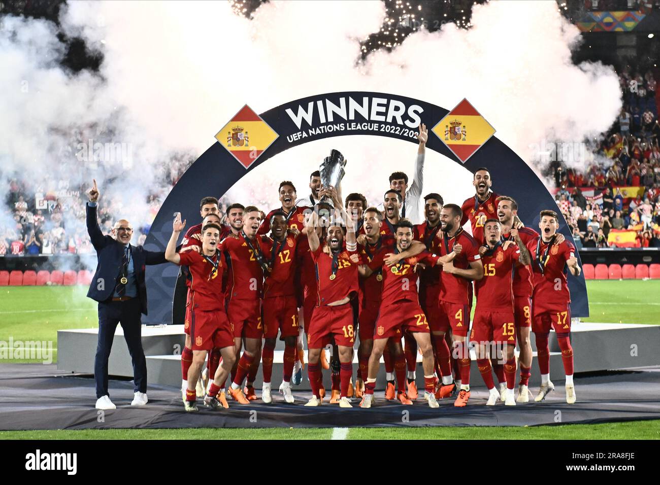 ROTTERDAM, NETHERLANDS - JUNE 18: The players of Spain Gavi, Dani Olmo ...