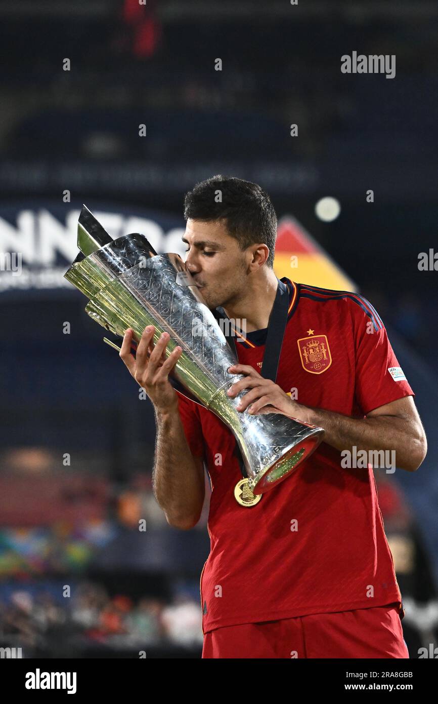 ROTTERDAM, NETHERLANDS - JUNE 18: The player of Spain Rodri celebrates ...