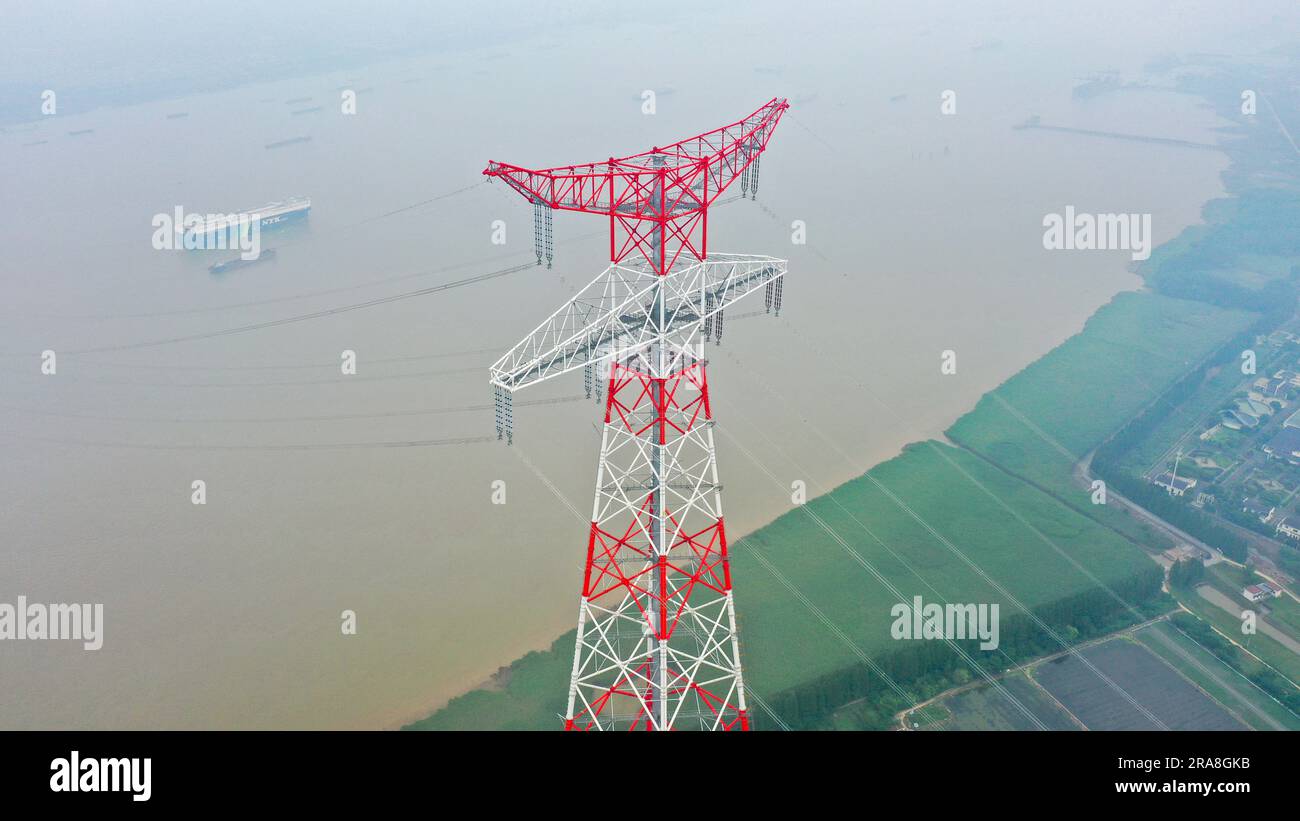 WUXI, CHINA - JULY 2, 2023 - The world's highest power transmission tower, the 500-kilovolt ...