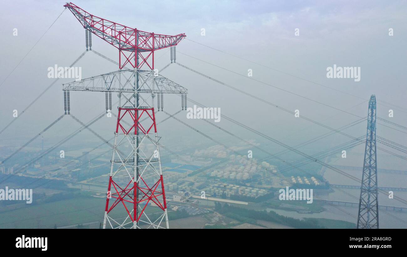 WUXI, CHINA - JULY 2, 2023 - The world's highest power transmission tower, the 500-kilovolt ...