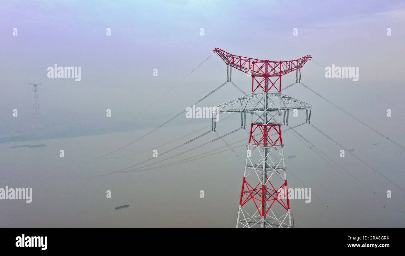 WUXI, CHINA - JULY 2, 2023 - The world's highest power transmission tower, the 500-kilovolt ...