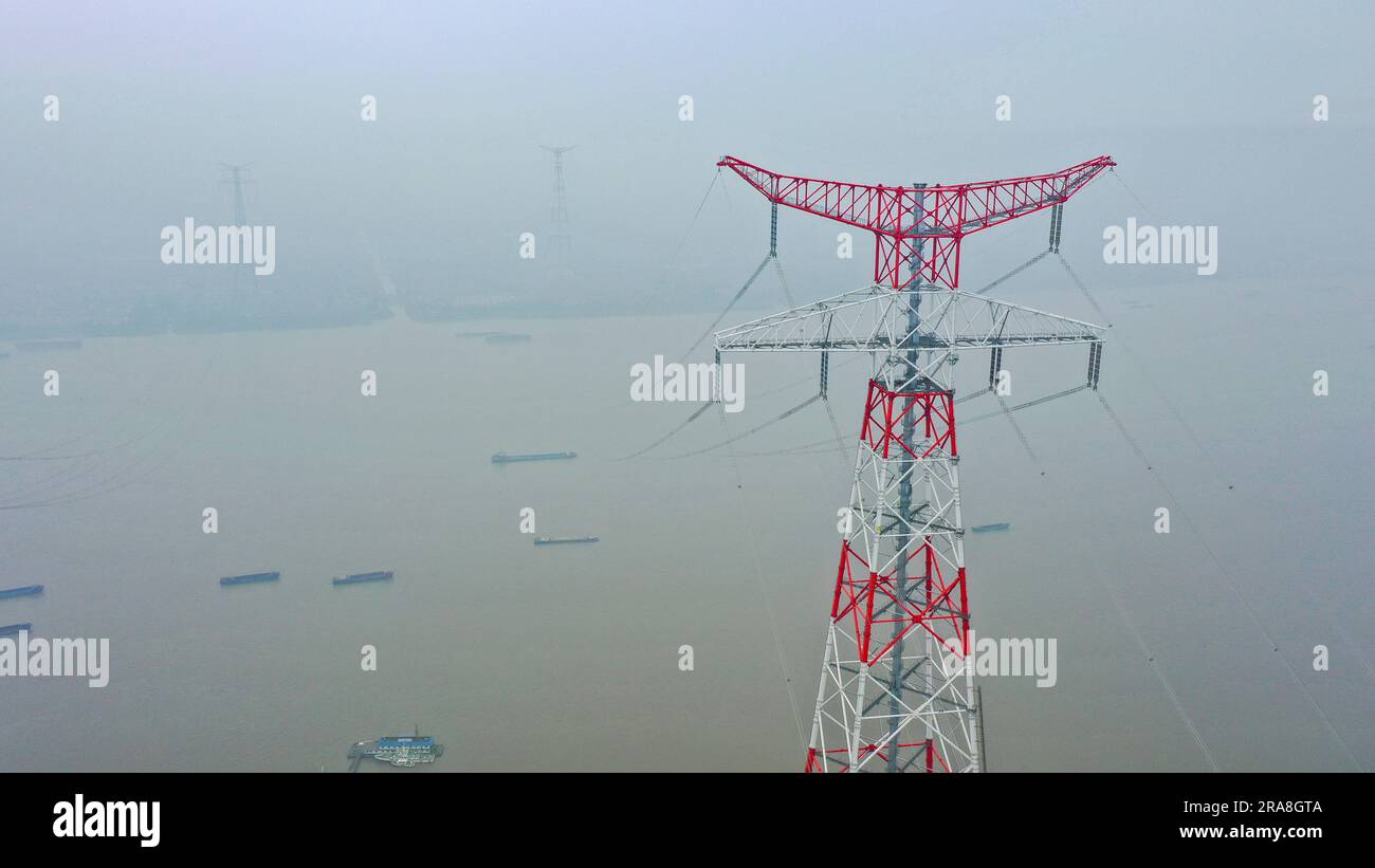 WUXI, CHINA - JULY 2, 2023 - The world's highest power transmission tower, the 500-kilovolt ...