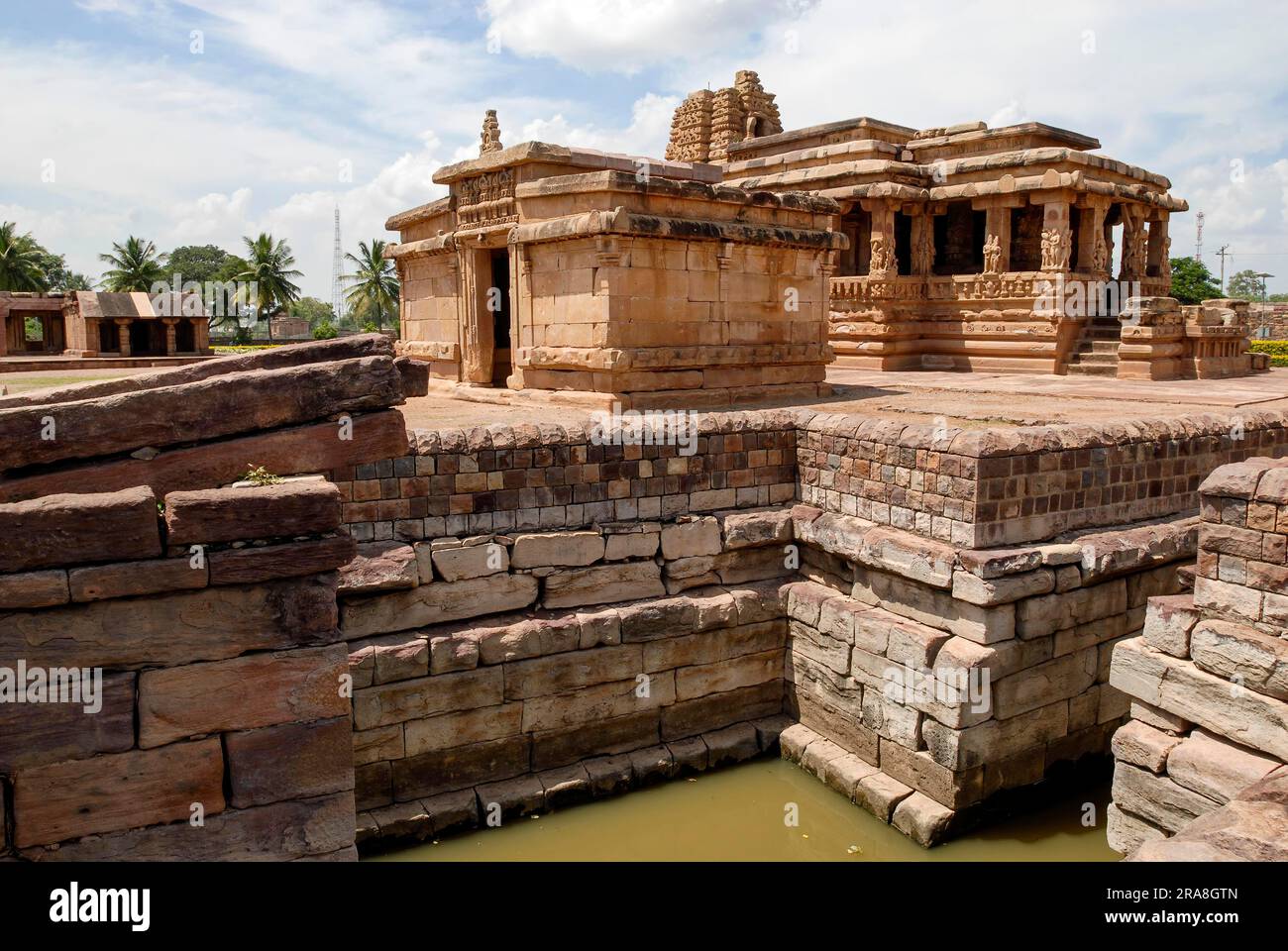 Tank with Durga temple the fortress temple in Aihole, Karnataka, South ...