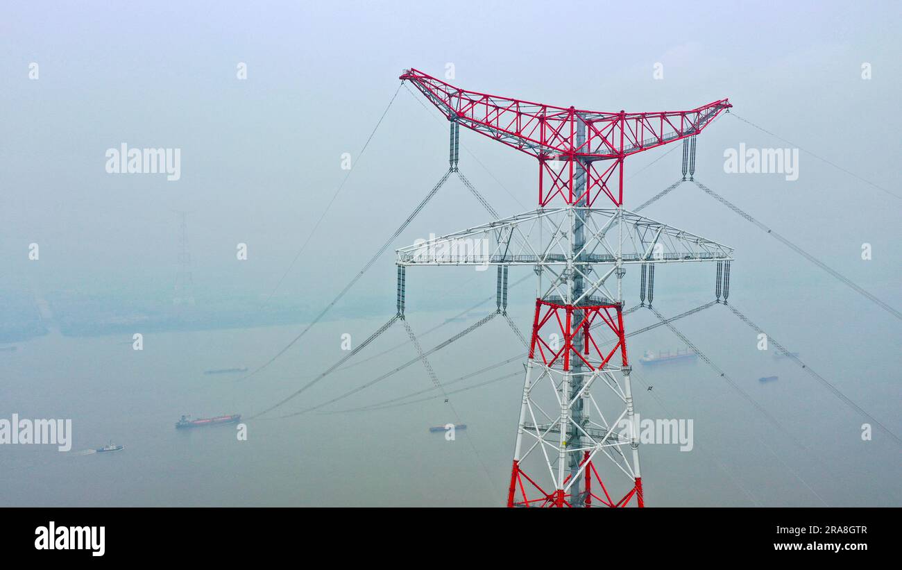 WUXI, CHINA - JULY 2, 2023 - The world's highest power transmission tower, the 500-kilovolt ...
