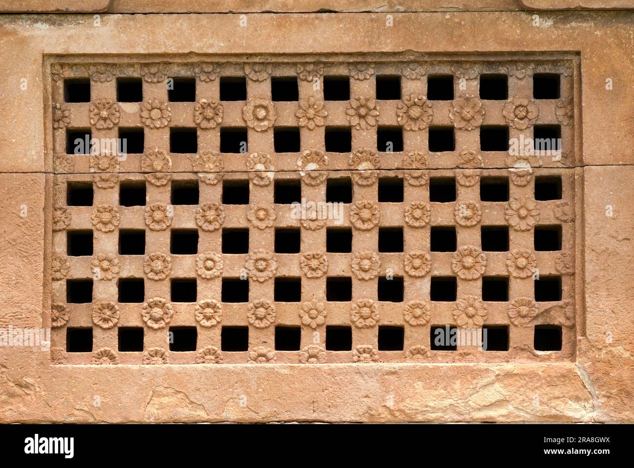 Carved stone windows in Ladkhan temple in Aihole, Karnataka, South ...