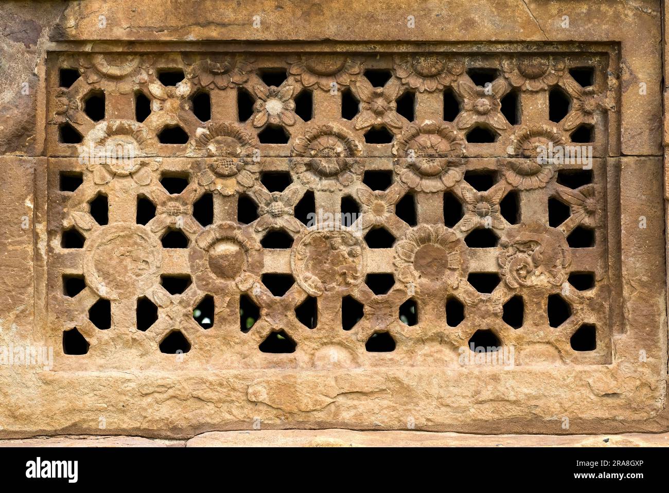 Carved stone windows in Ladkhan temple in Aihole, Karnataka, South ...