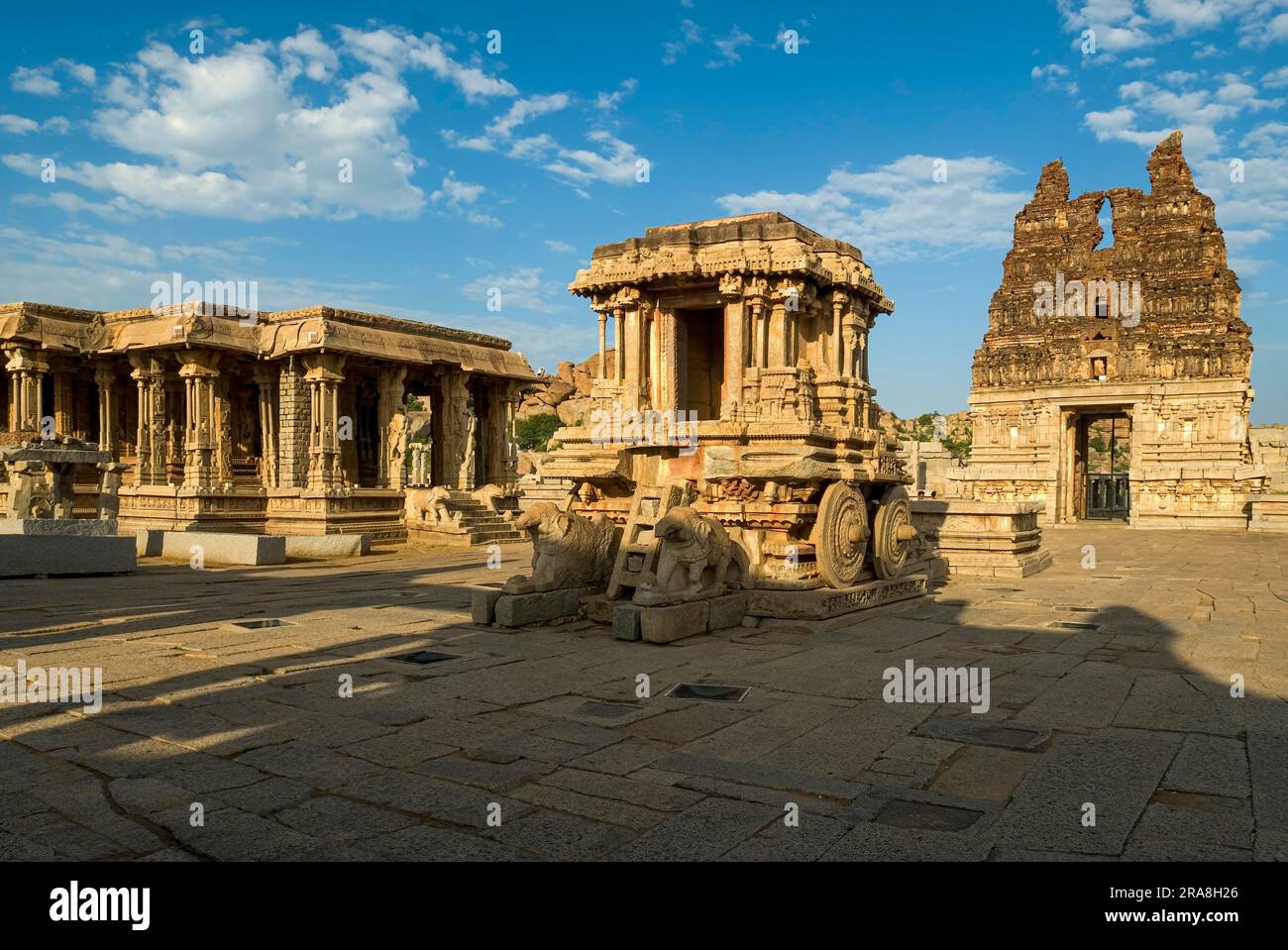 Bajana Mandap, Stone Chariot and the Vijayavittala Temple tower in ...