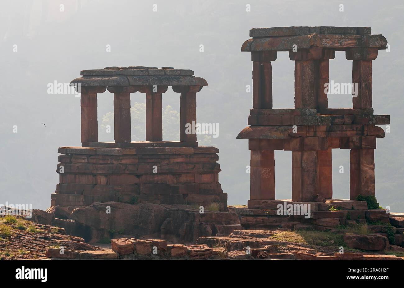 Watch towers in north fort, Badami, Karnataka, South India, India, Asia ...