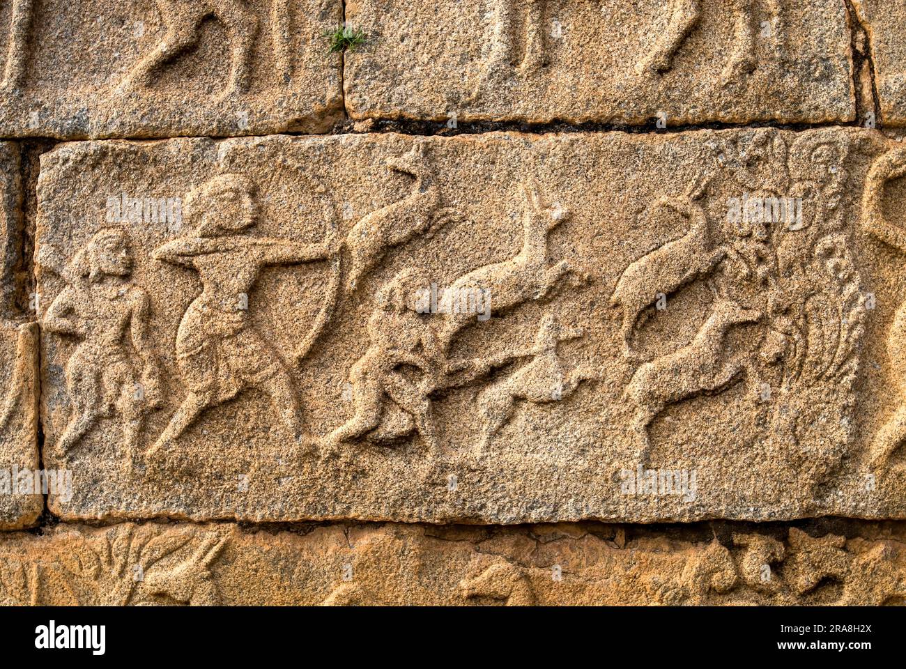 Hunting Panels on the Mahanavami Dibba wall in Royal Enclosure in Hampi ...
