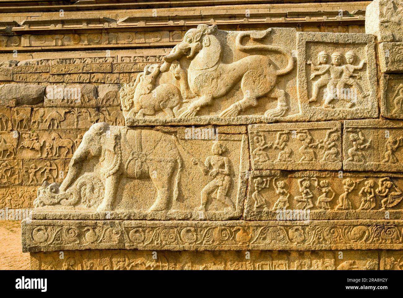 Panels on the Mahanavami Dibba wall in Royal Enclosure in Hampi ...