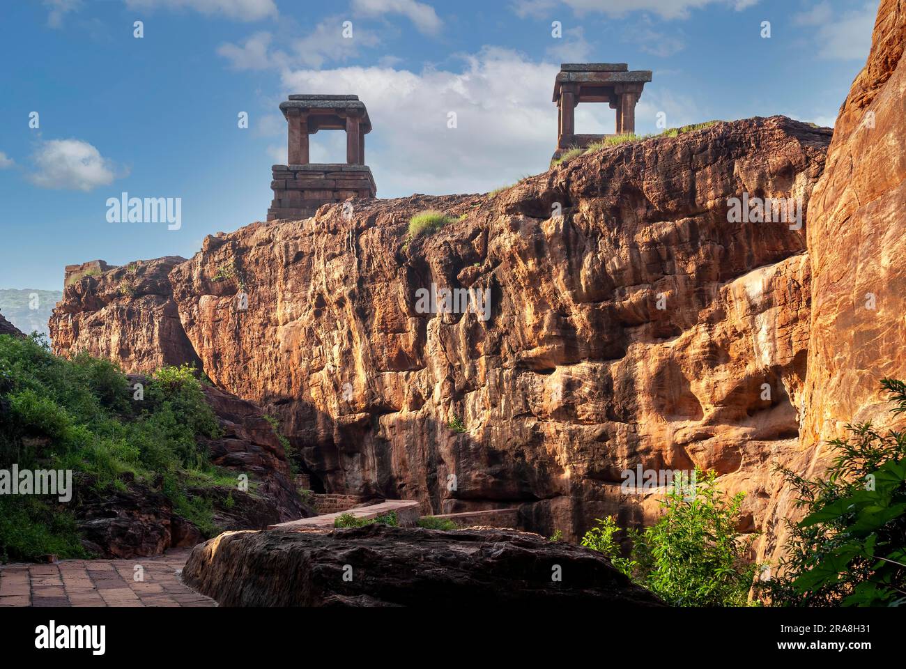 Watch towers in north fort, Badami, Karnataka, South India, India, Asia ...