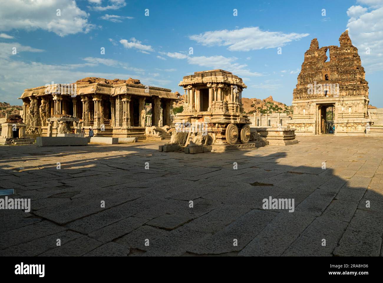 Bajana Mandap, Stone Chariot and the Vijayavittala Temple tower in ...