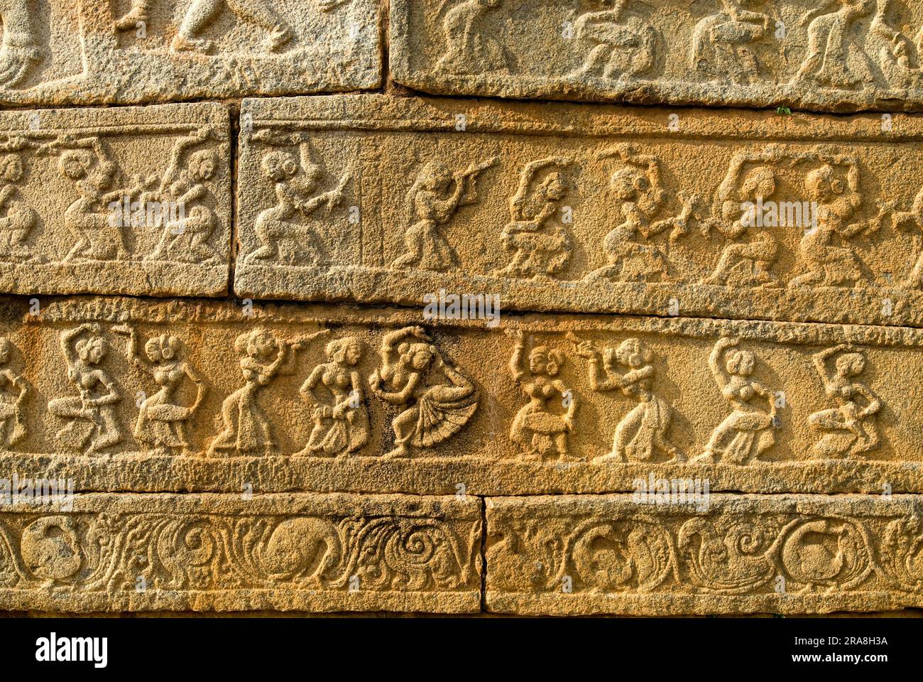 Dancing Panels on the Mahanavami Dibba wall in Royal Enclosure in Hampi ...