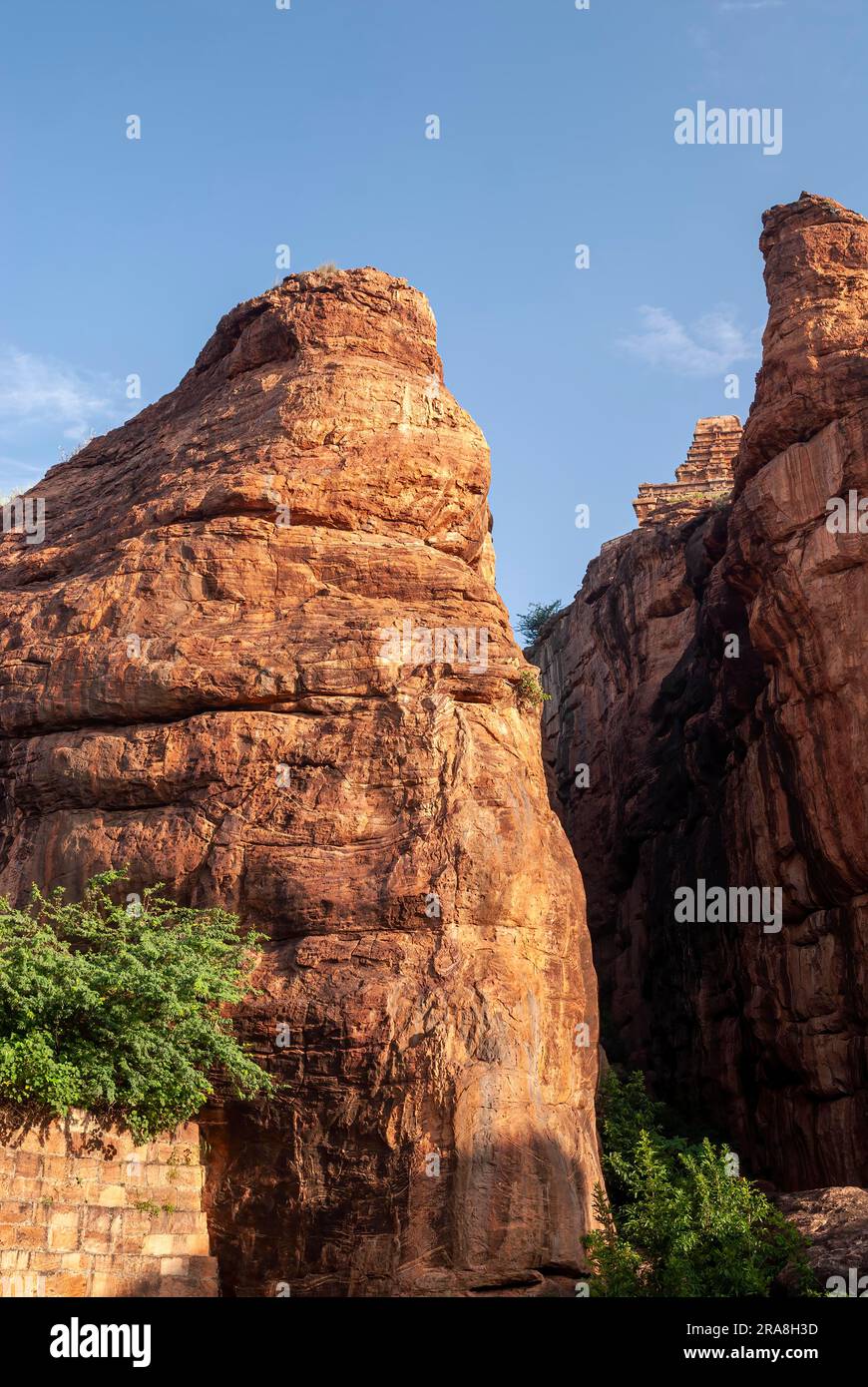 Rust red sandstone Rocks in Badami, Karnataka, South India, India, Asia ...