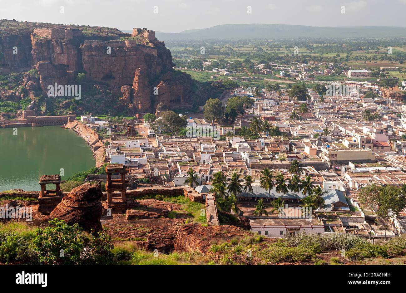 Birds eye view of Badami from north fort, Karnataka, South India, India ...