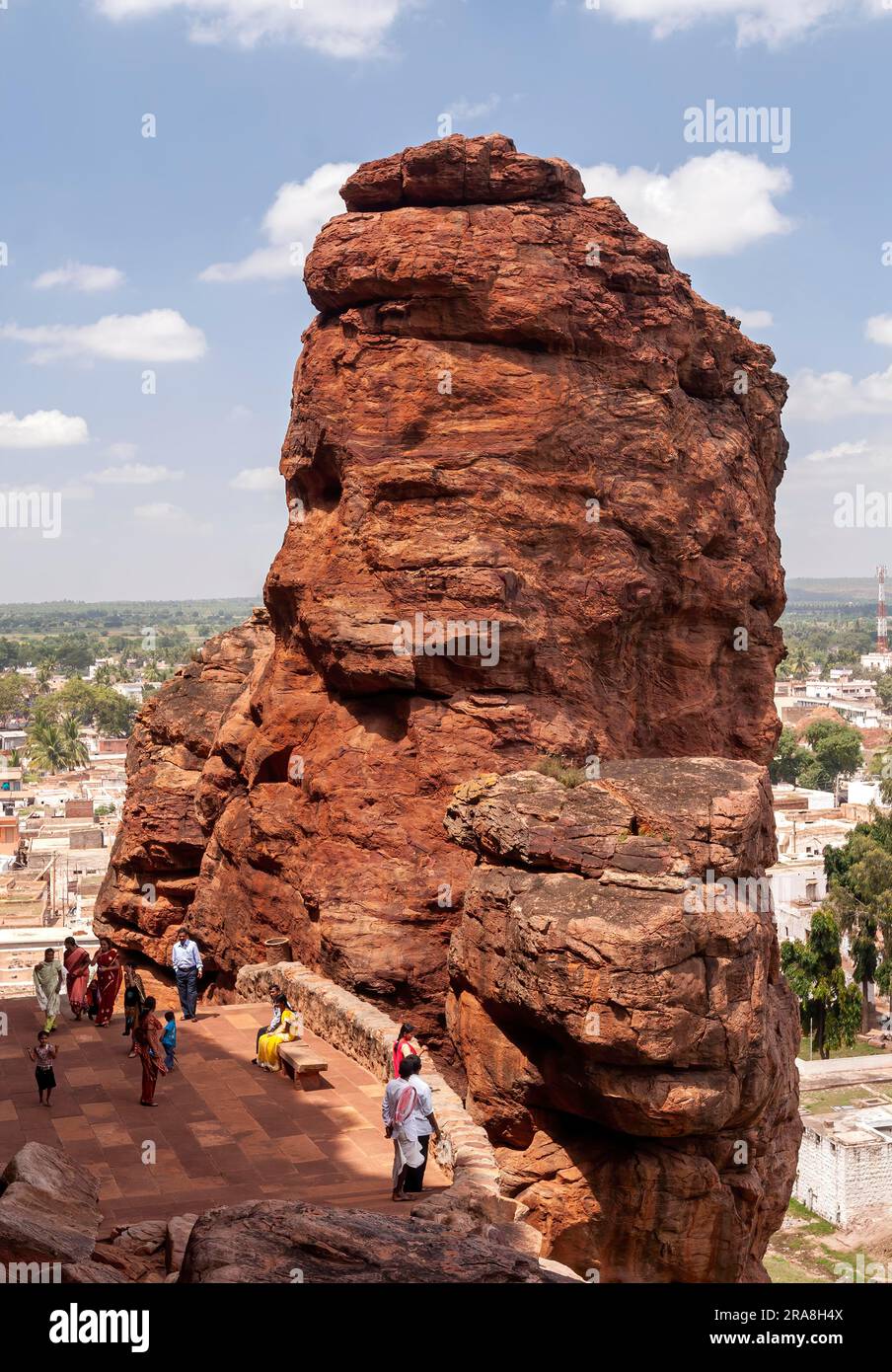 Rust red sandstone cliff in south fort, Badami, Karnataka, South India ...