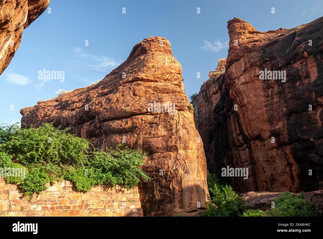 Rust red sandstone Rocks in Badami, Karnataka, South India, India, Asia ...