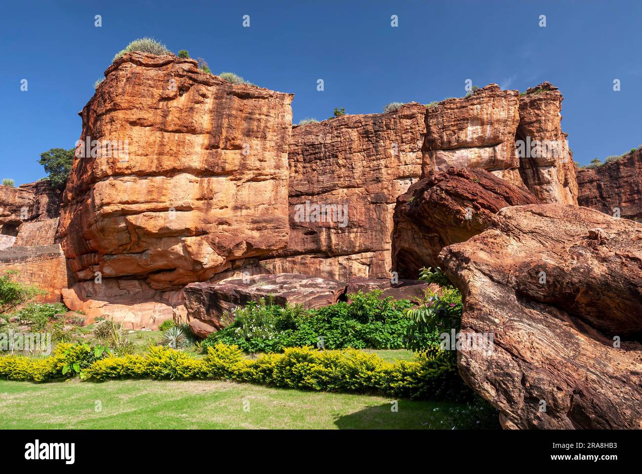 Rust red sandstone Rocks in Badami, Karnataka, South India, India, Asia ...