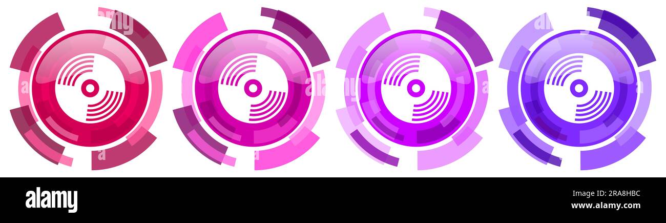 Vinyl music colorful icons collection, round glossy icon set isolated ...