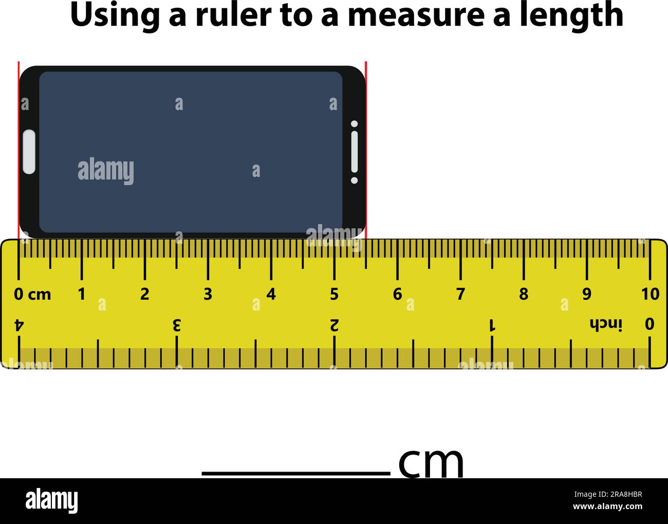 Measuring length in centimeters with the ruler. Education developing ...