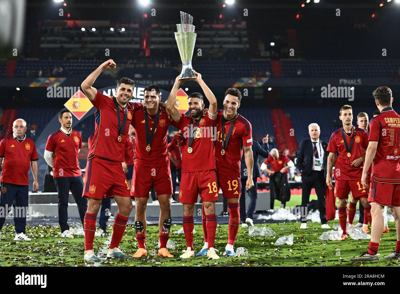 ROTTERDAM, NETHERLANDS - JUNE 18: The players of Spain Rodri, Alvaro ...