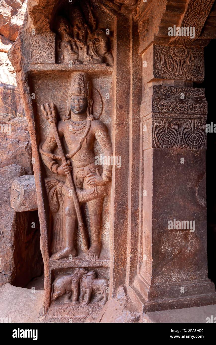 Guardian Bas relief in cave 1 at Badami, Karnataka, South India, India ...