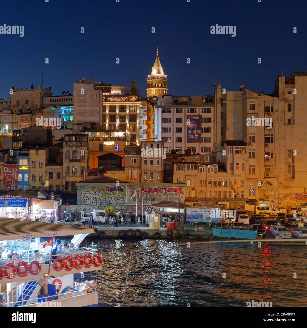 Karakoy ares with the Golden Horn river and the Galata Tower behind on ...