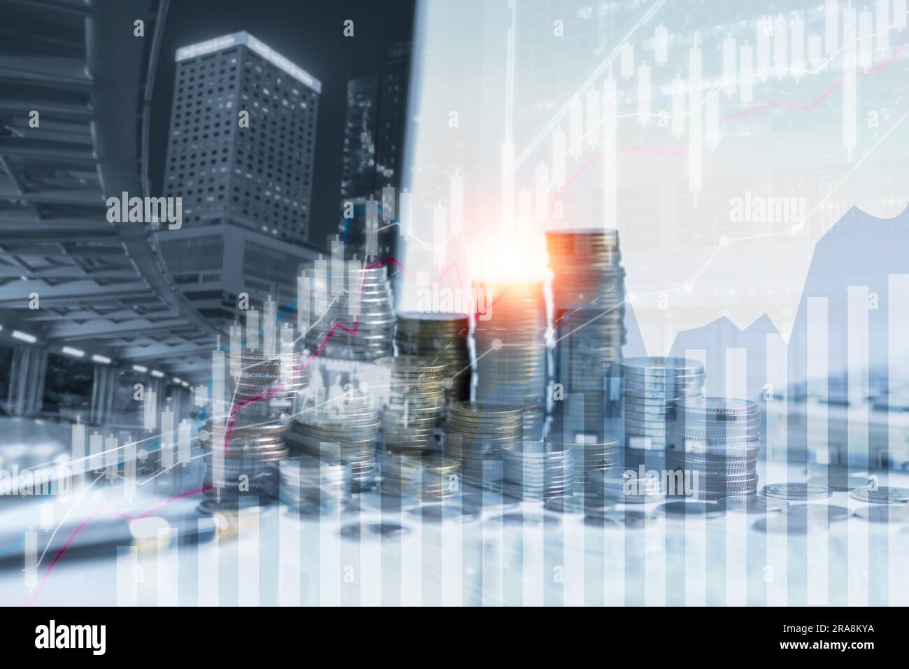 Banking finance investment concept. Double exposure image of growth ...