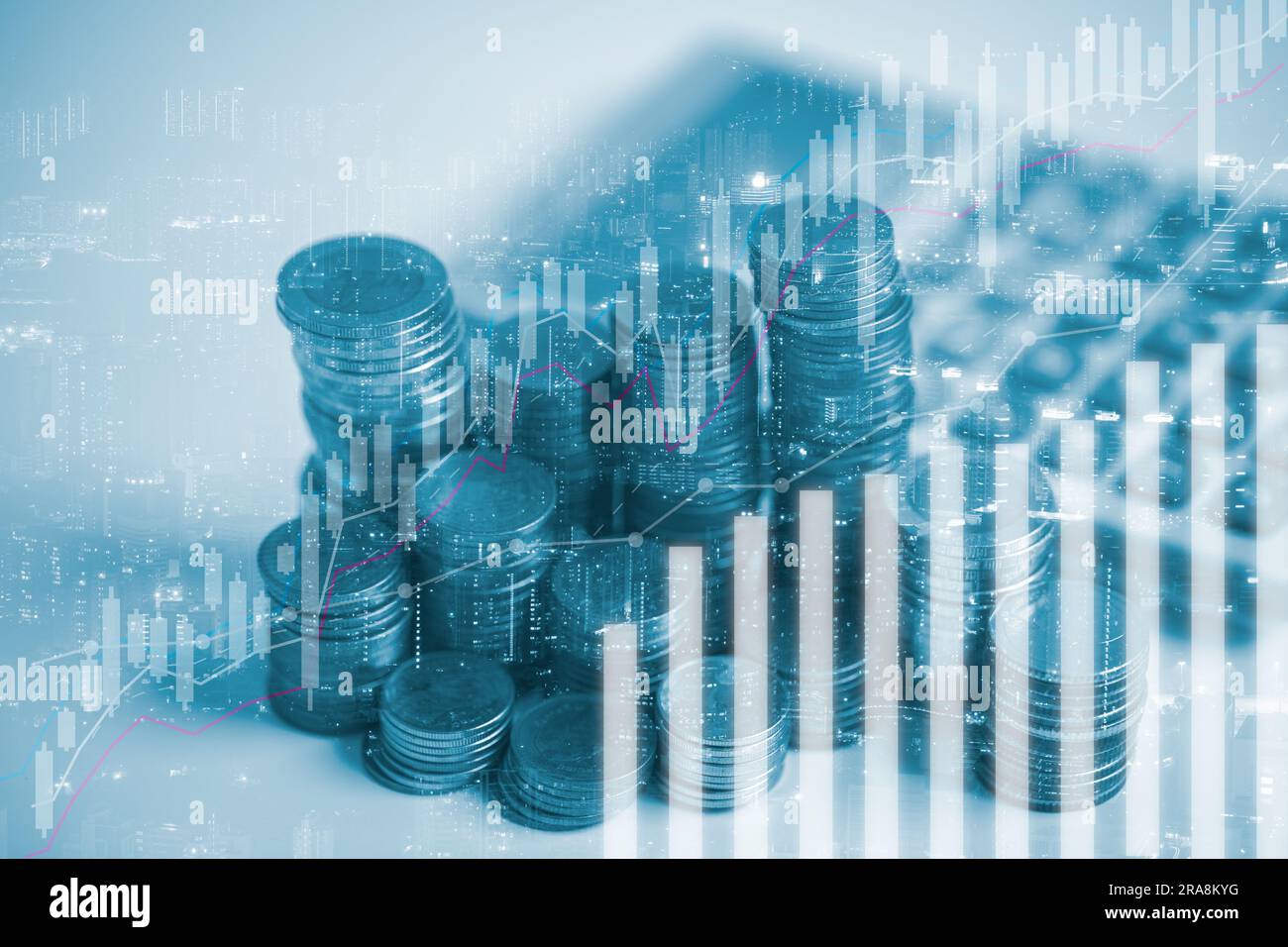 Banking finance investment concept. Double exposure image of growth ...