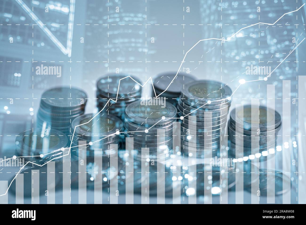 Banking finance investment concept. Double exposure image of growth ...