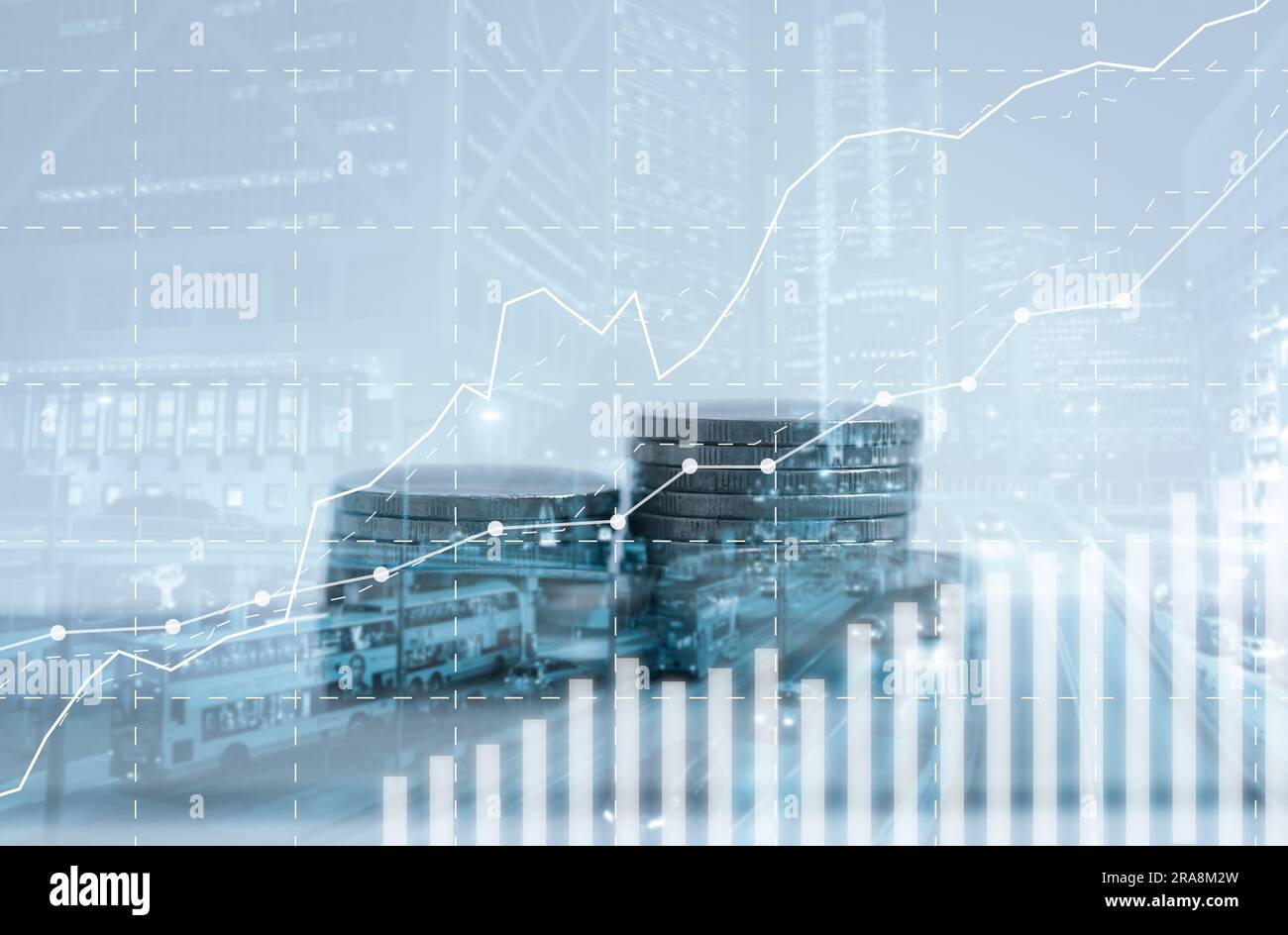 Banking finance investment concept. Double exposure image of growth ...