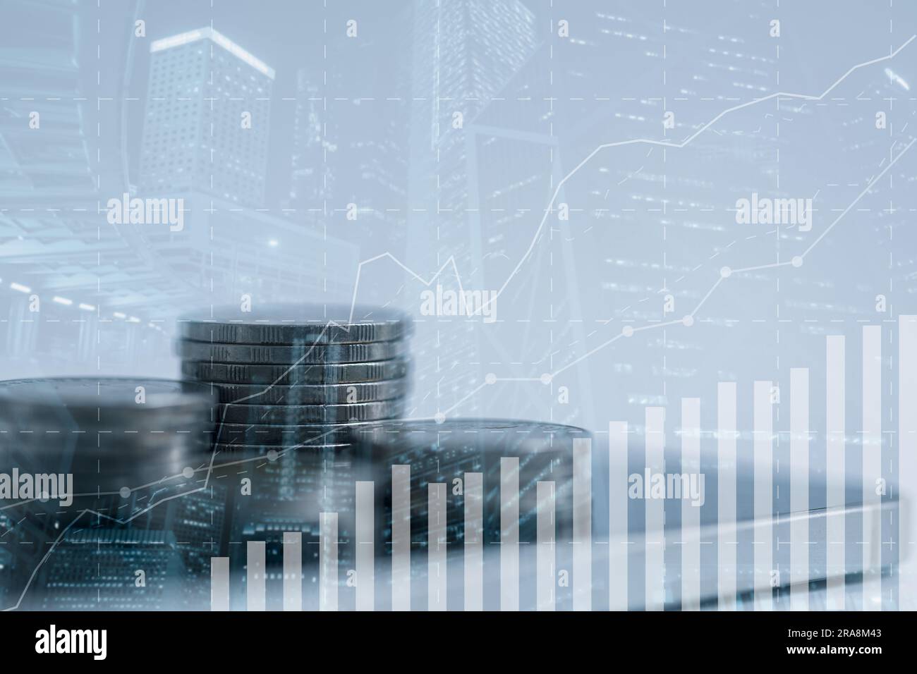 Banking finance investment concept. Double exposure image of growth ...